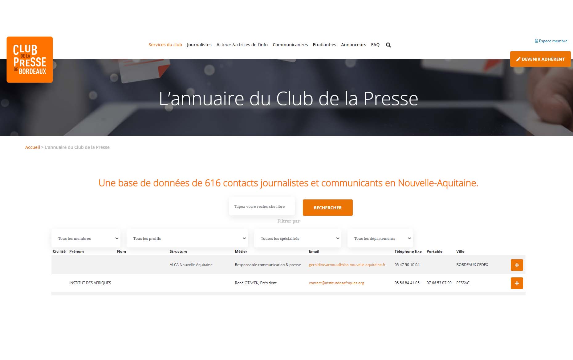 Site du Club de la presse de Bordeaux N-A : mode d'emploi